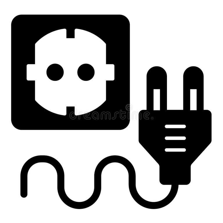 Fork Plug with Cord and Socket Solid Icon, Electrician Service Concept ...
