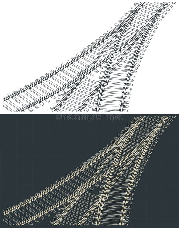 Fork in the Railway Tracks Isometric Technical Drawings Stock Vector ...