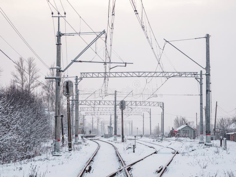 The Fork of the Railway Tracks Over the Platform Stock Image - Image of ...