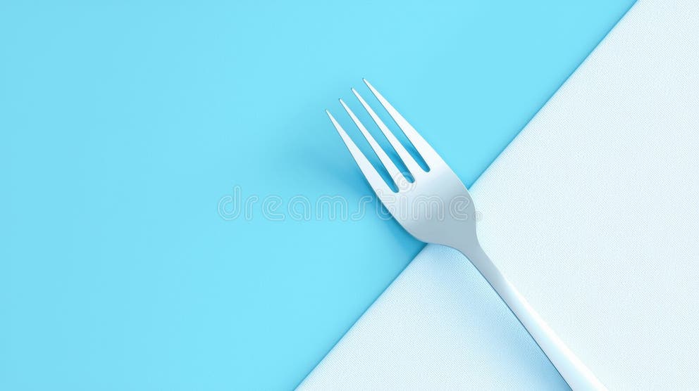 A Fork Rests on a Blue and White Background. Stock Image - Image of ...