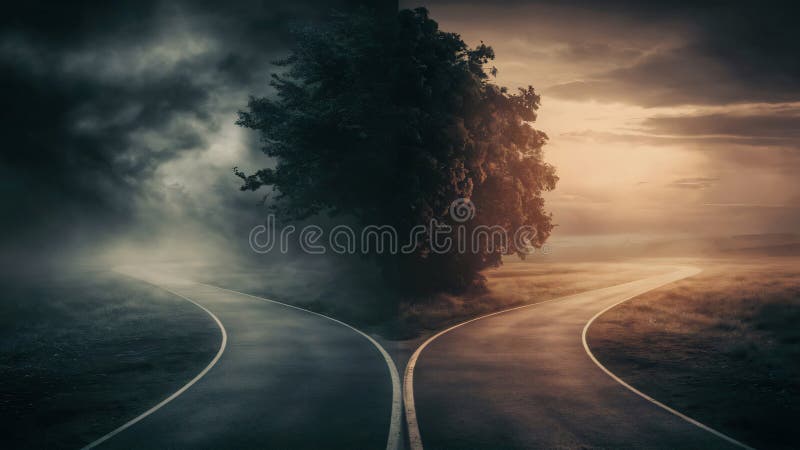 Fork in the Road, Dark and Light Paths, Symbolic High Quality Image ...