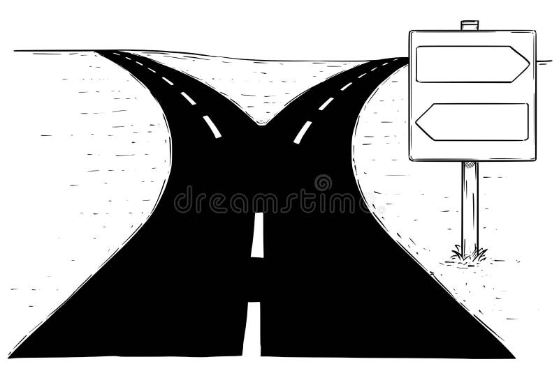 Fork in the Road Empty Arrow Sign Drawing Stock Vector - Illustration ...