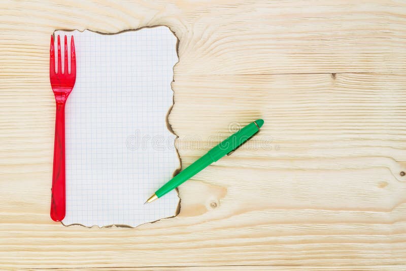 Fork Sheet of Paper and Pen on the Table Stock Photo - Image of paper ...
