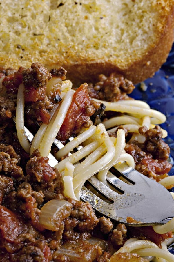 Fork, Spaghetti, Toasted Bread Stock Photo - Image of garlic, noodles ...