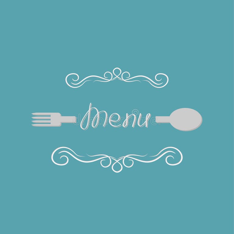 Fork, Spoon and Abstract Calligraphic Frame. Menu Card. Flat Design ...