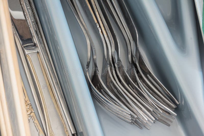 Spoon and Fork in Drawer stock image. Image of high, open - 42860747