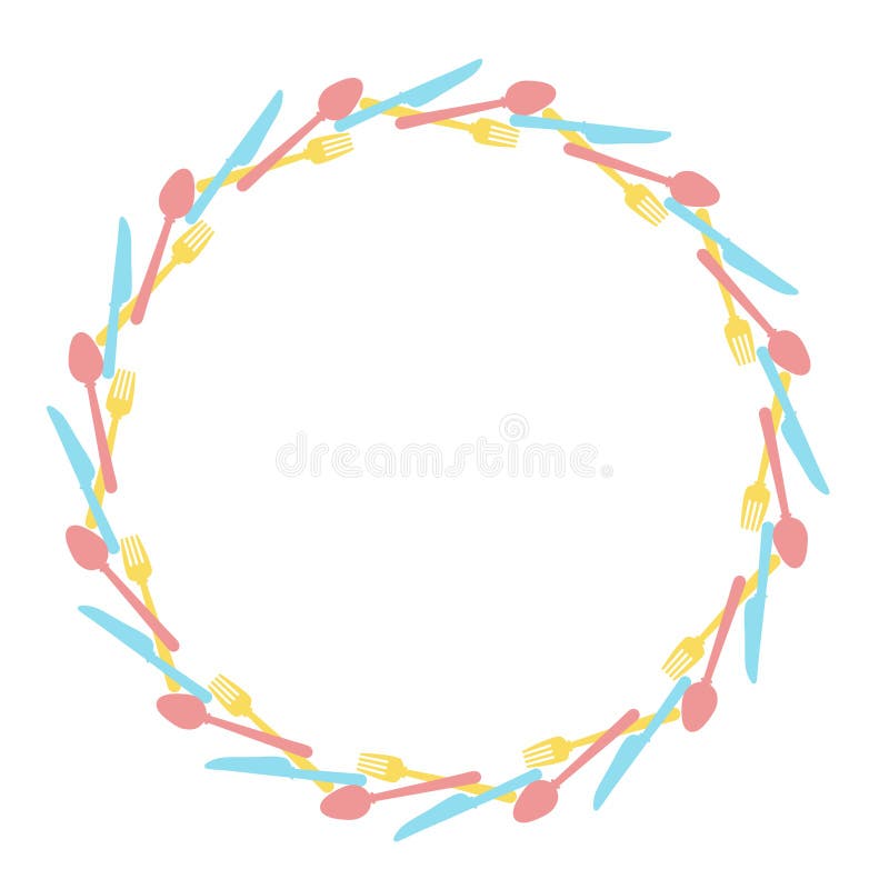 Fork, Spoon, Knife Art Drawn Round Frame Stock Vector - Illustration of ...