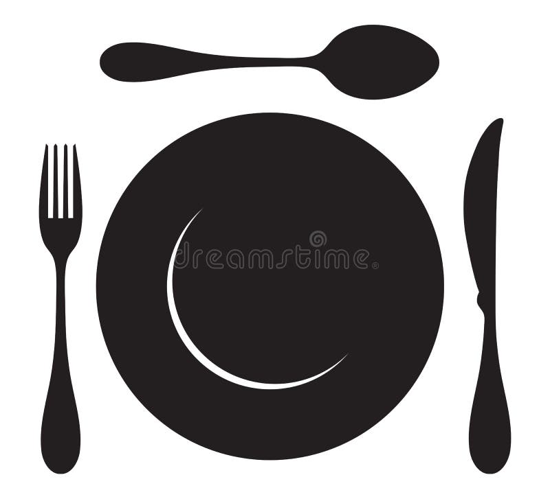 Fork, Spoon, Knife and Dinner Plate Icon Set Stock Vector ...