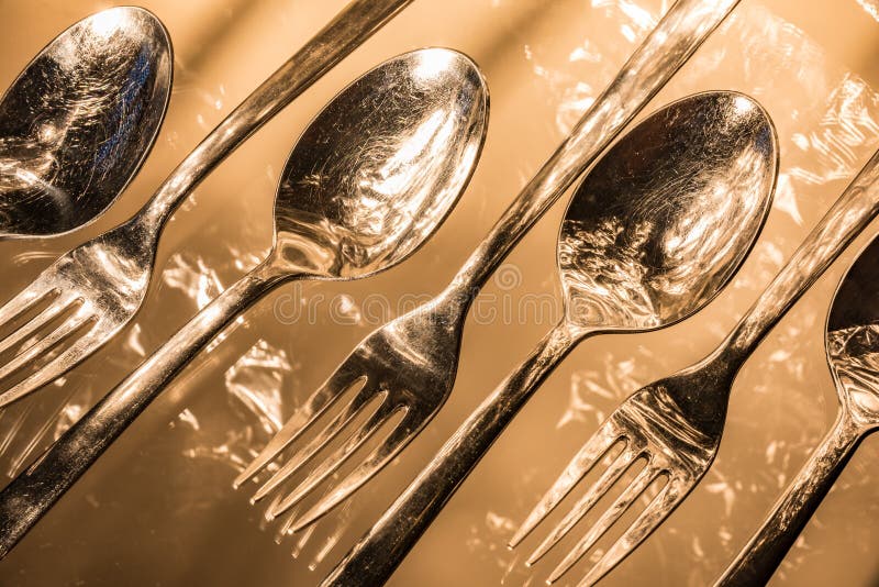 Fork, Spoon and Knife with Reflections Stock Image - Image of food ...