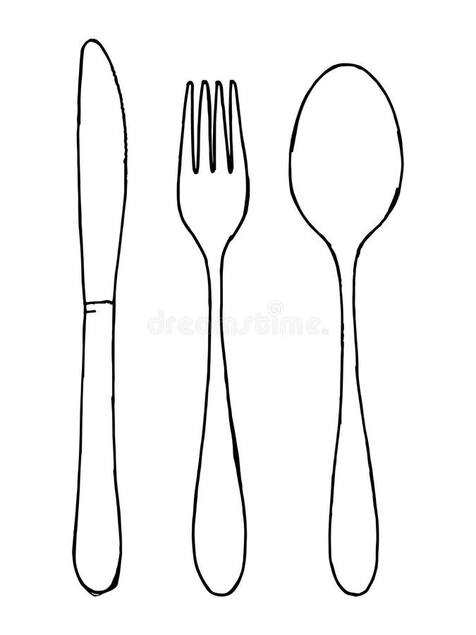 Fork Spoon and Knife Vector Set. Cutlery Hand Drawing Illustration ...