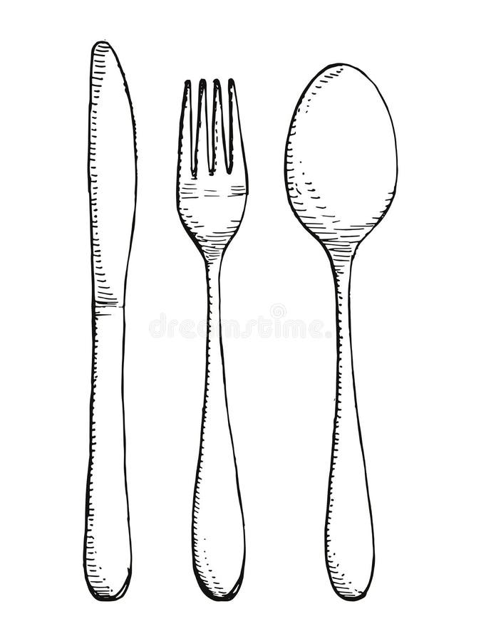 Fork Spoon and Knife Vector Set. Cutlery Hand Drawing Illustration ...