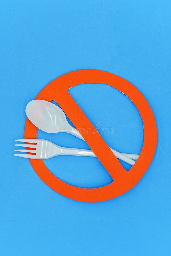 Fork and Spoon on Prohibition Sign. Concept Not To Use Single-use ...