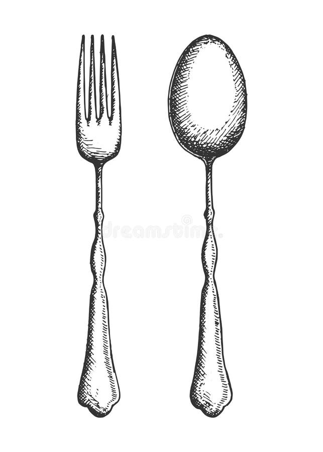 Fork And Spoon Vector Sketch Cutlery Hand Drawing Isolated On White Background Stock Vector