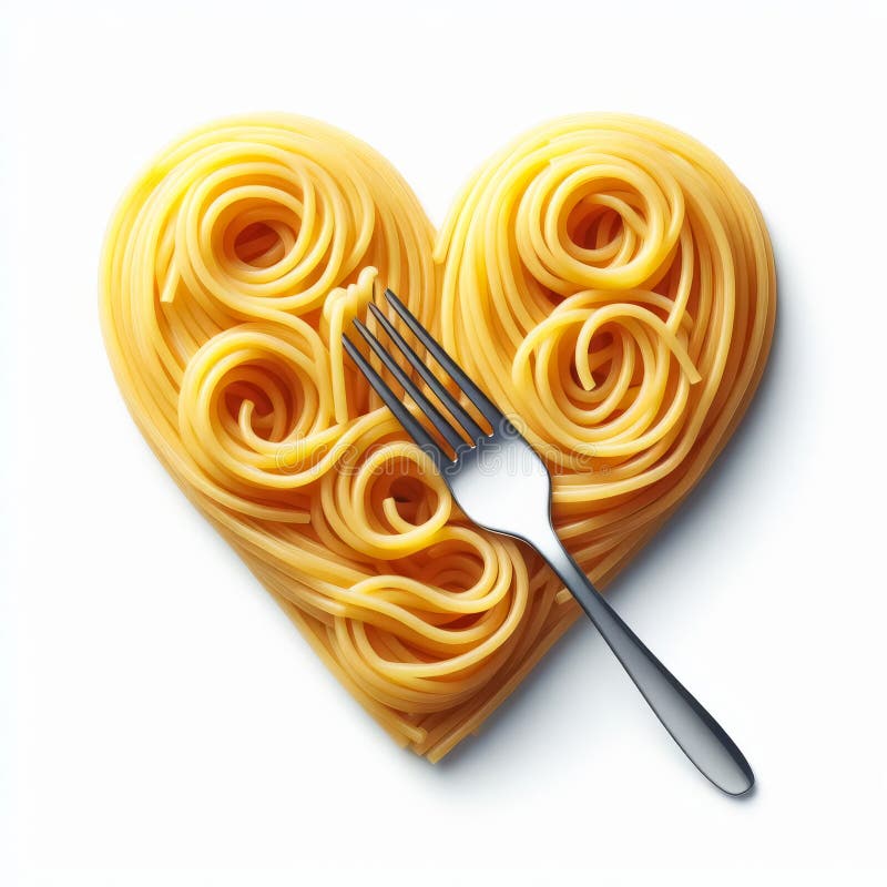 A Fork is Stuck in a Heart Made of Spaghetti Stock Photo - Image of ...