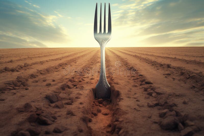 A Fork Stuck in the Middle of a Dirt Field. Can Be Used To Depict ...