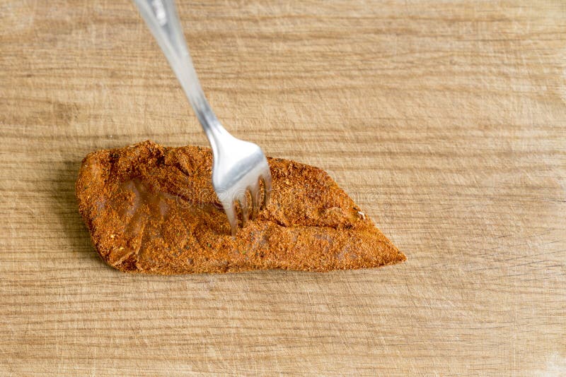 Fork Stuck in a Piece of Meat Stock Photo - Image of fork, chicken ...