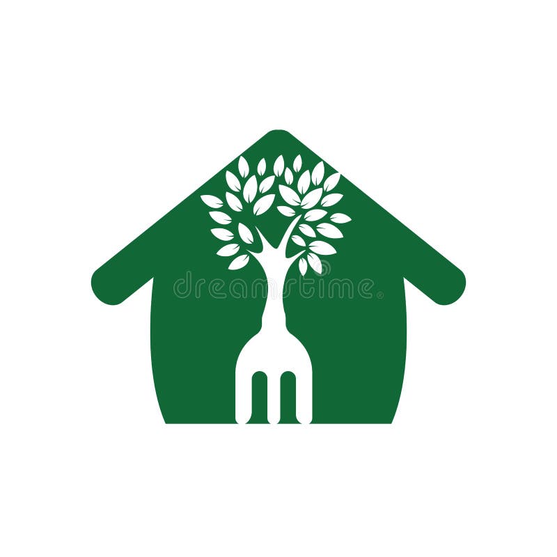 Fork Tree with Home Shape Vector Logo Design. Restaurant and Farming ...