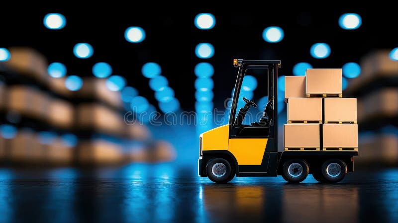 Fork Truck Transporting Boxes in a Warehouse Environment Highlighting ...