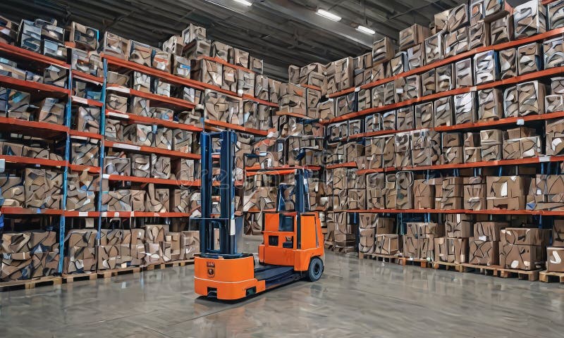 Fork Truck in Warehouse with Lots Boxes Stock Illustration ...