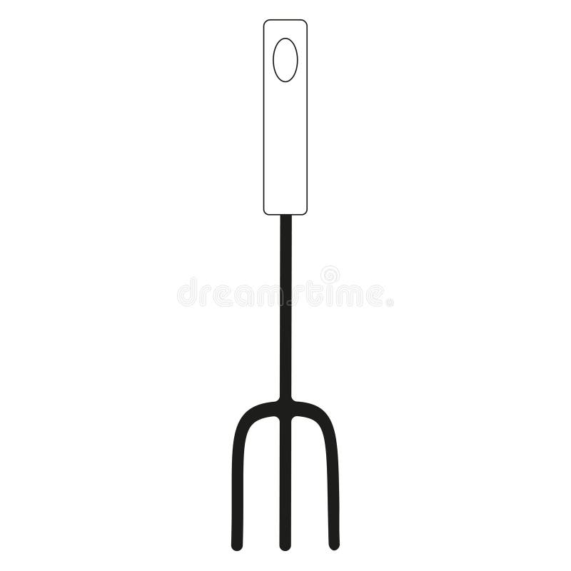 Fork with Two Prongs. Long Vertical Handle. Black and White View ...