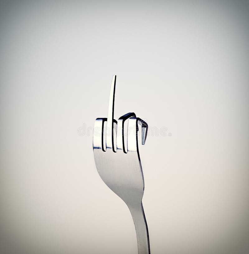 Fork You. a Fork Showing a Rude Gesture while Isolated on Grey. Stock ...