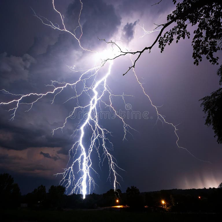 Forked Lightning on a Black Sky Stock Illustration - Illustration of high, thunder: 366631162
