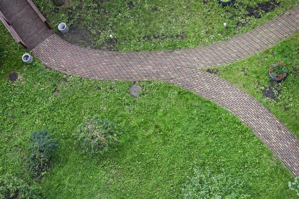 Forked Path Surrounded by a Green Lawn. Flatlay Stock Image - Image of ...