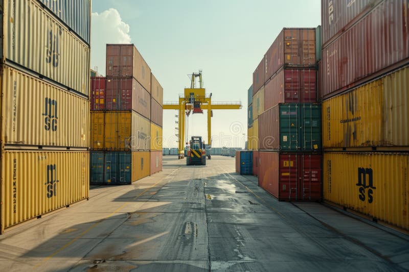 A Forklift in Action at a Container Yard. Suitable for Logistics and ...