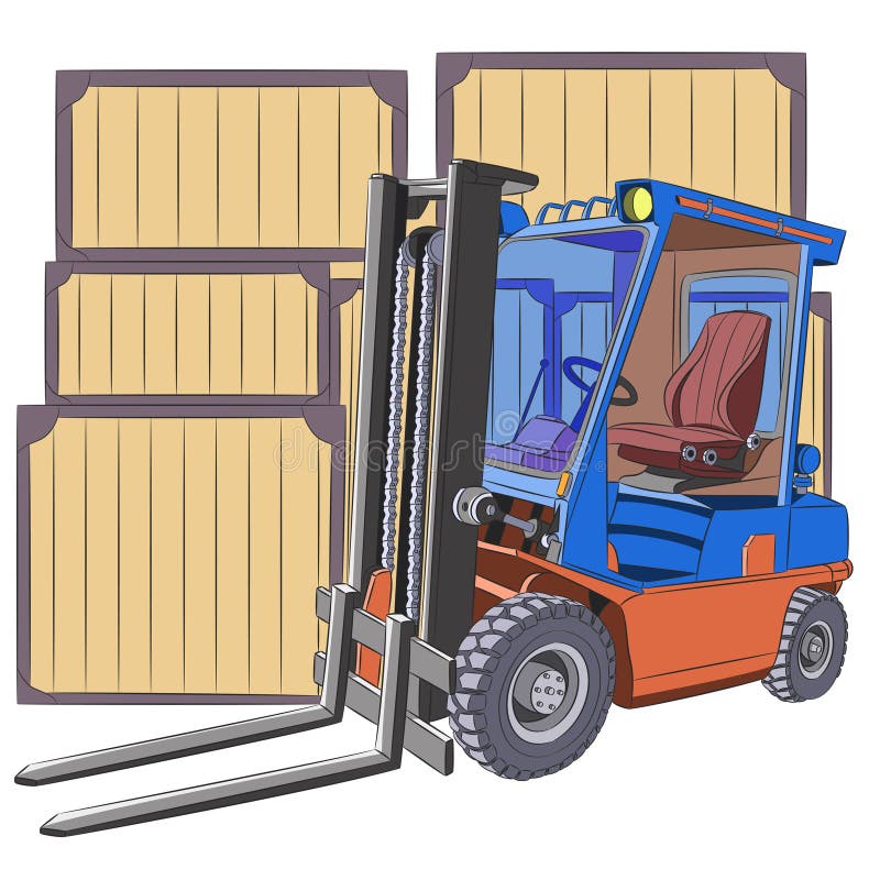 Forklift on Background of Large Boxes Isolated on White Background ...