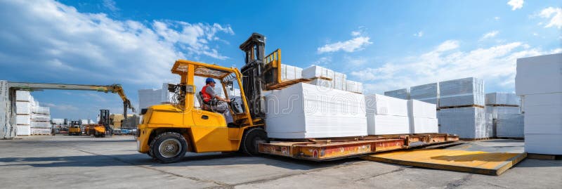 Forklift Moves Insulation Foam Onto Logistics Ramp for Efficient ...