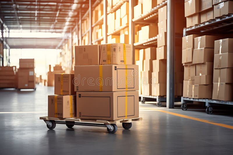 Forklift with Cardboard Boxes in Warehouse, Freight Transportation and ...