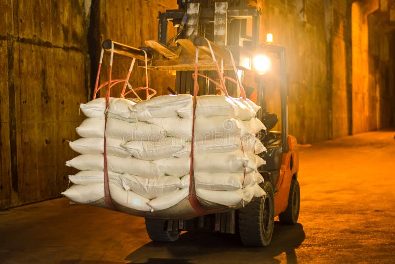 Refine Sugar in White Jumbo Bag Stack Inside Warehouse. Stock Photo ...