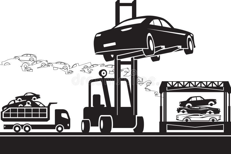 Forklift Carrying a Car in Scrap Yard Stock Vector - Illustration of ...