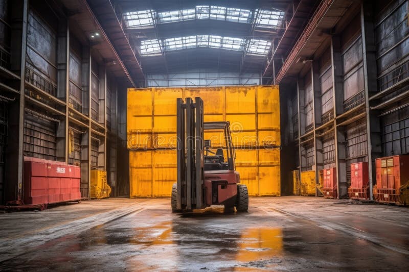 Forklift Carrying a Large Container in a Warehouse Stock Illustration ...