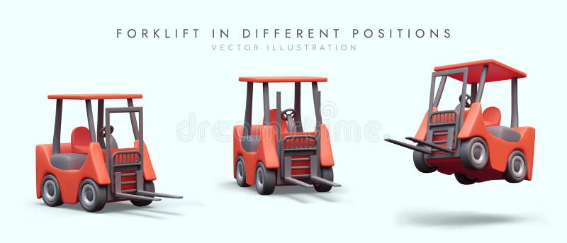 Forklift in Different Positions on Blue Background. Pallet Stacker ...