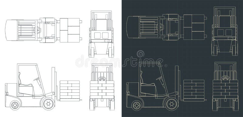 Forklift Drawings with Cargo Stock Vector - Illustration of blueprint ...