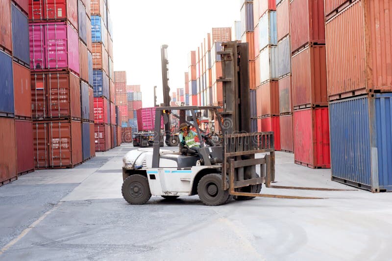 Forklift Driver in the Container Yard Industry Perspective Stock Photo ...
