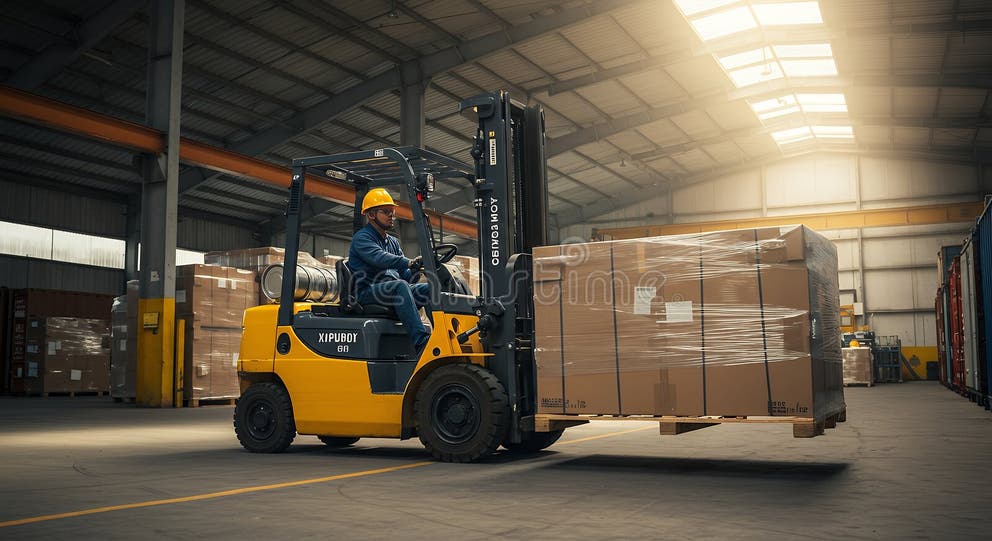 Forklift Driver Handling Pallet Boxes in a Warehouse: Safe & Efficient ...