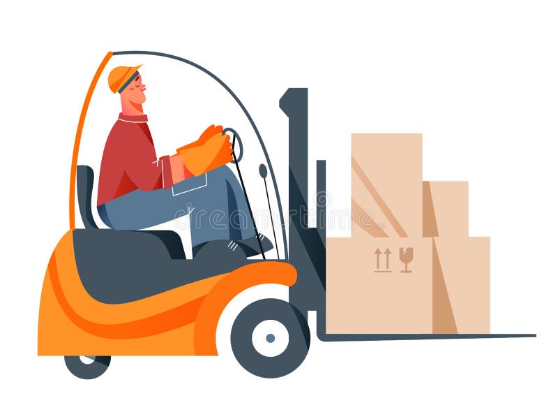 Forklift with Driver Moving Parcel Boxes in Warehouse, Man Driving ...