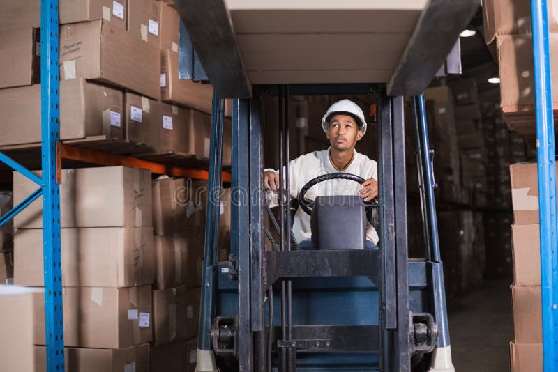 Forklift Driver Operating the Machine Stock Photo - Image of freight ...