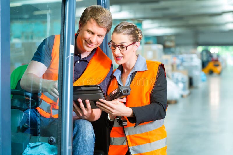 Forklift Driver and Supervisor at Warehouse Stock Image - Image of ...