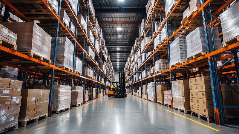 A Forklift is Driving Down a Warehouse Aisle Stock Illustration ...