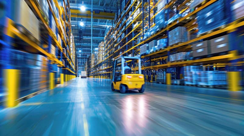 A Forklift is Driving through a Warehouse Stock Image - Image of store ...