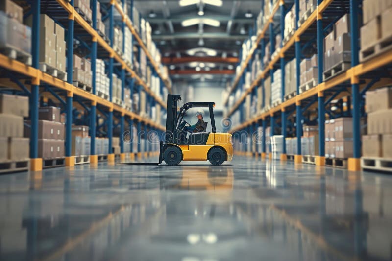 A Forklift is Driving through a Warehouse by AI Generated Image Stock ...