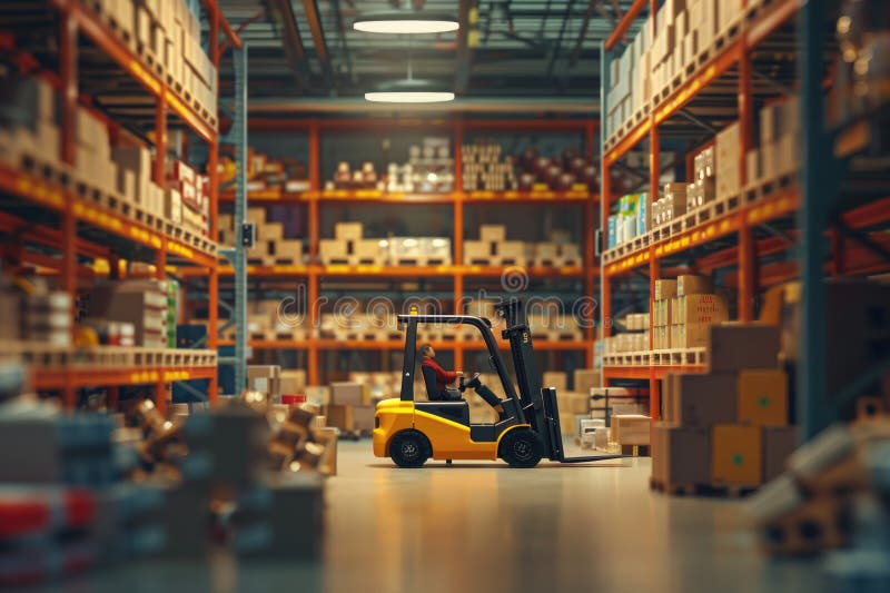 A Forklift is Driving through a Warehouse by AI Generated Image Stock ...