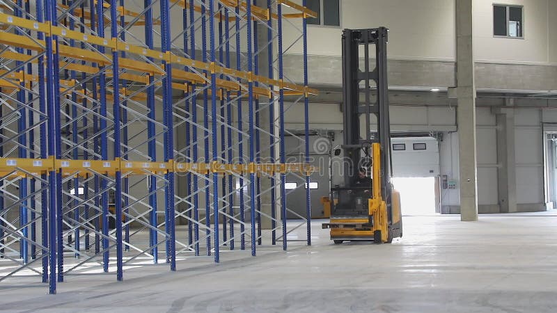 Empty warehouse forklift stock footage. Video of system - 281380764