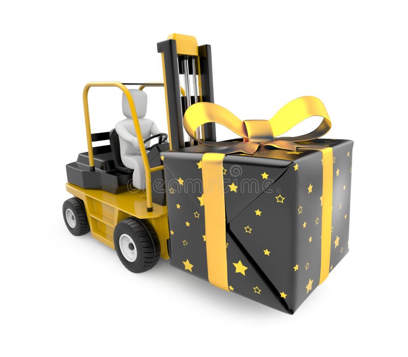 Forklift with gift box stock illustration. Illustration of loader ...