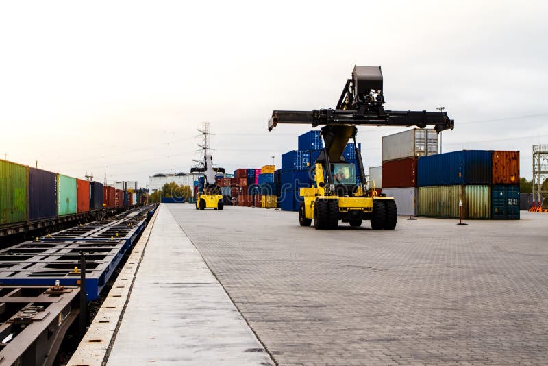 Forklift Handling Cargo Container. Stock Photo - Image of trade ...