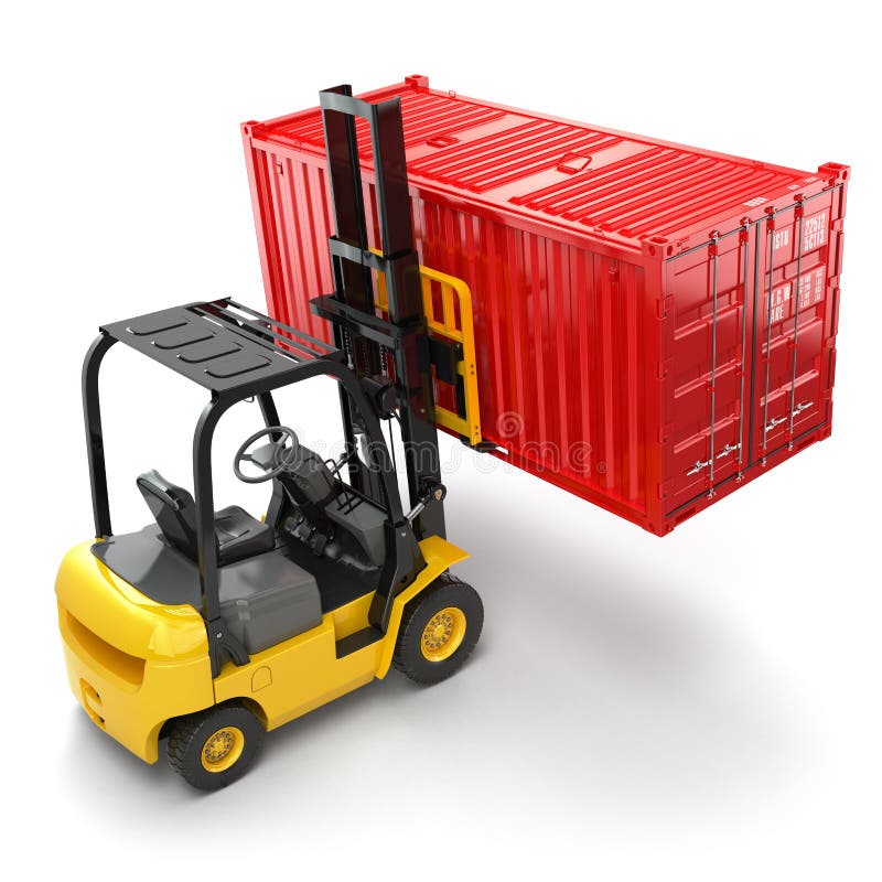 Forklift Handling the Cargo Shipping Container Box. Stock Illustration ...