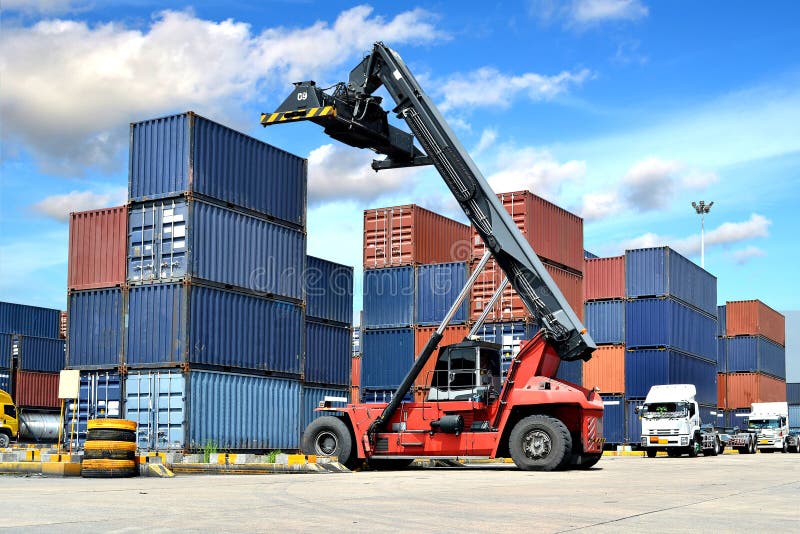 Forklift and Container Port Stock Photo - Image of industrial, metal ...